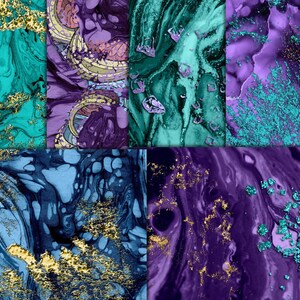 Sparkling Turquoise Purple Gold Digital Paper, Marble Textures, Glitter ...