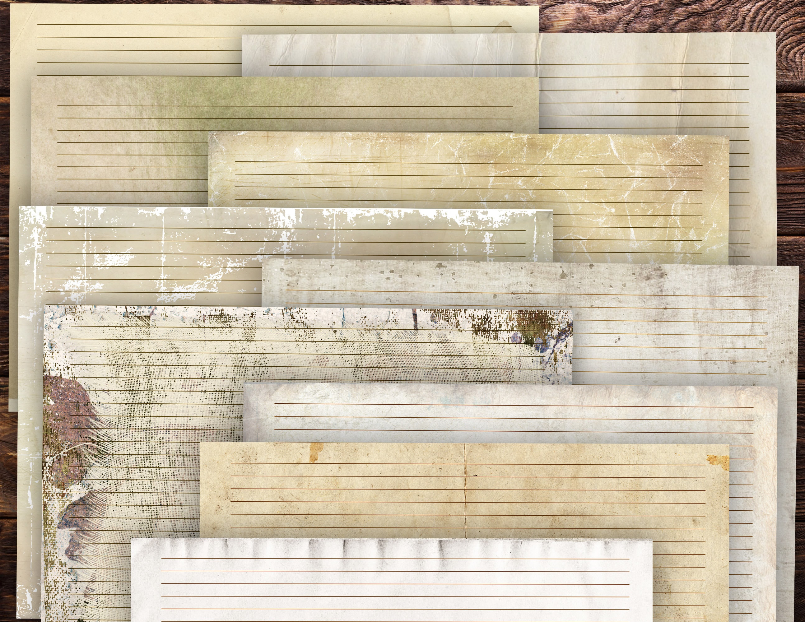 Printable Lined Journal Pages, 10 Digital Vintage Papers, Ephemera Pack ...