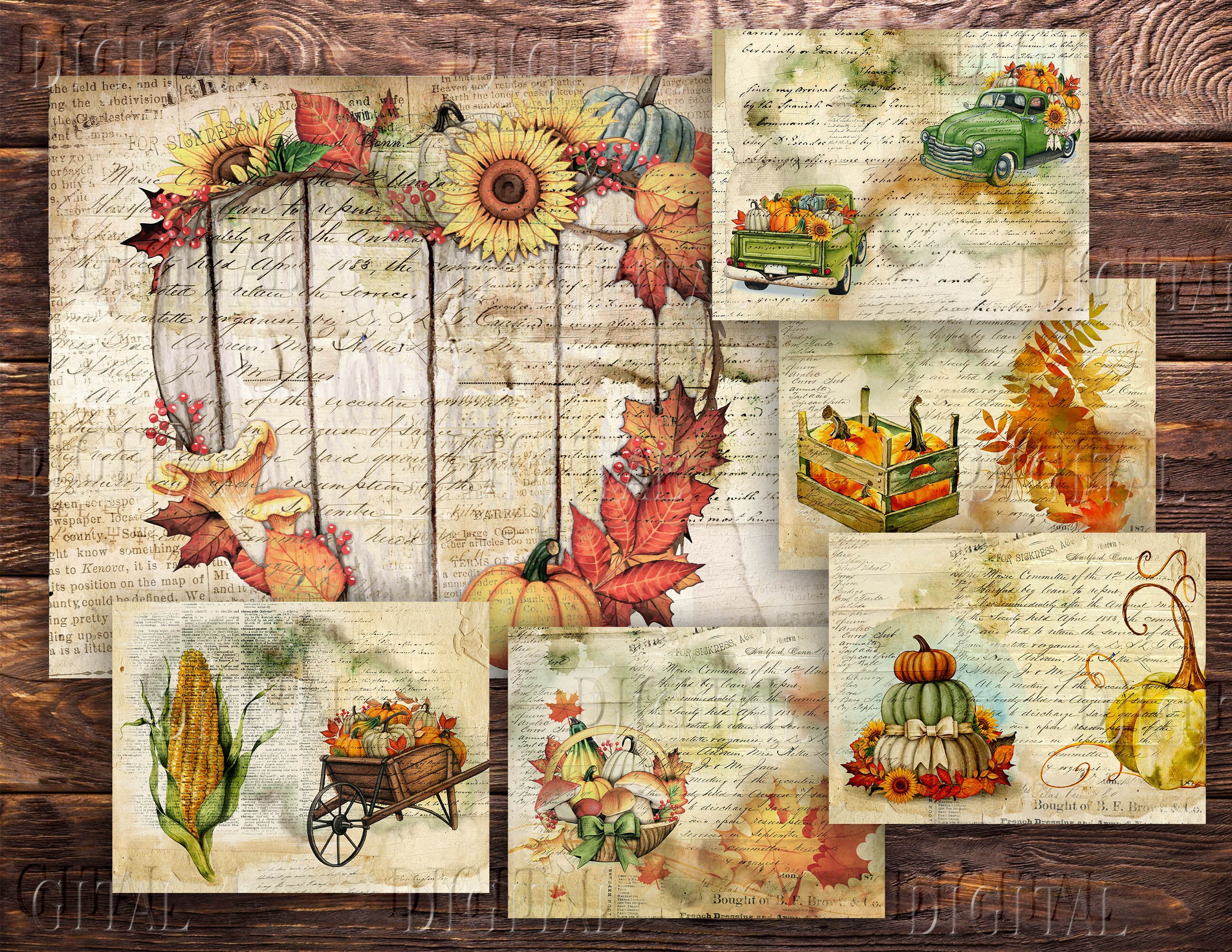 Fall Rustic Junk Journal Printables 12 Autumn Flowers Pages - Etsy