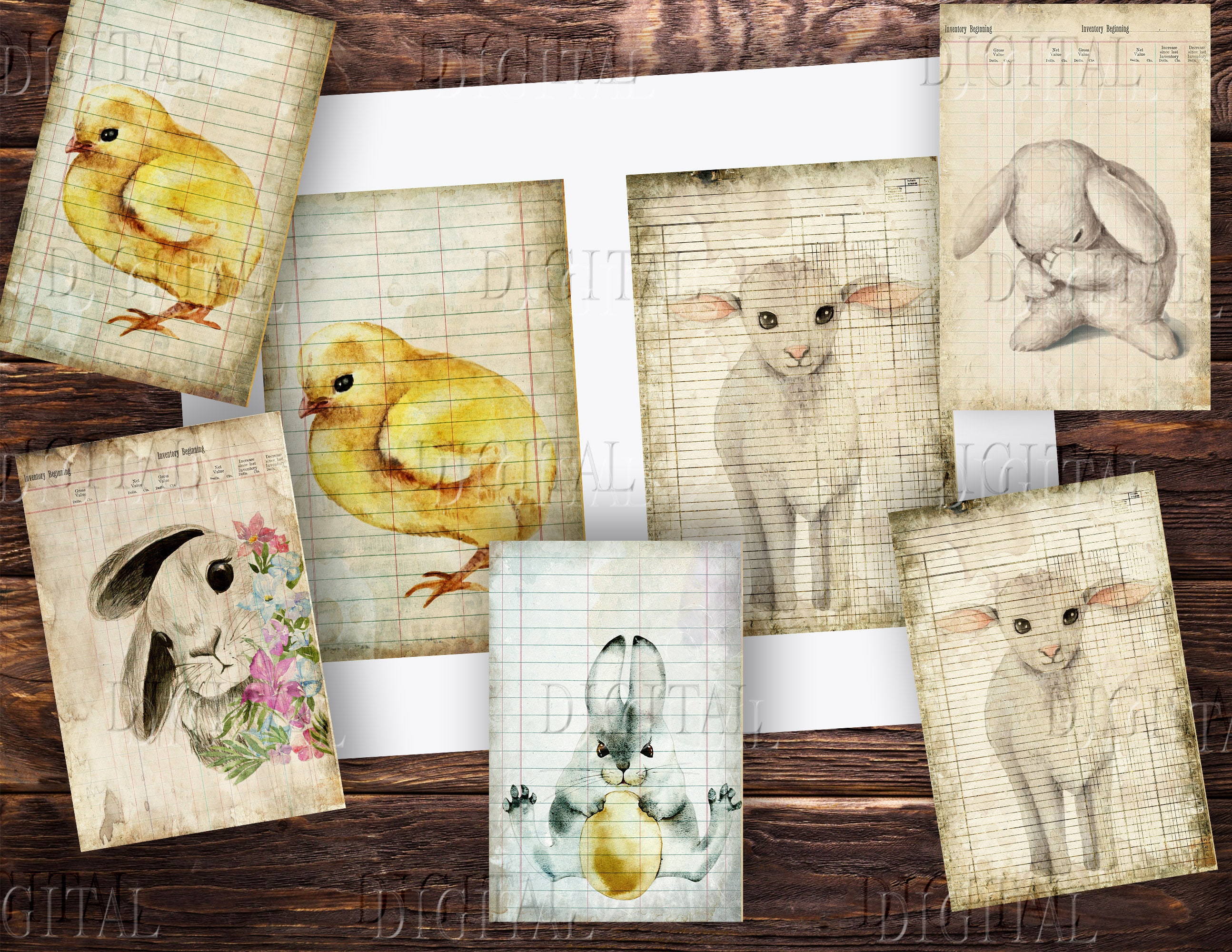 Printable Easter Ledger Pages Cute Vintage Animals Easter - Etsy