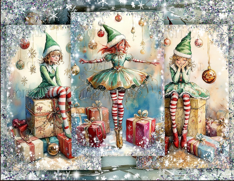 Christmas Elf Card Set: 16 Holiday Junk Journal Half Pages (digital ...