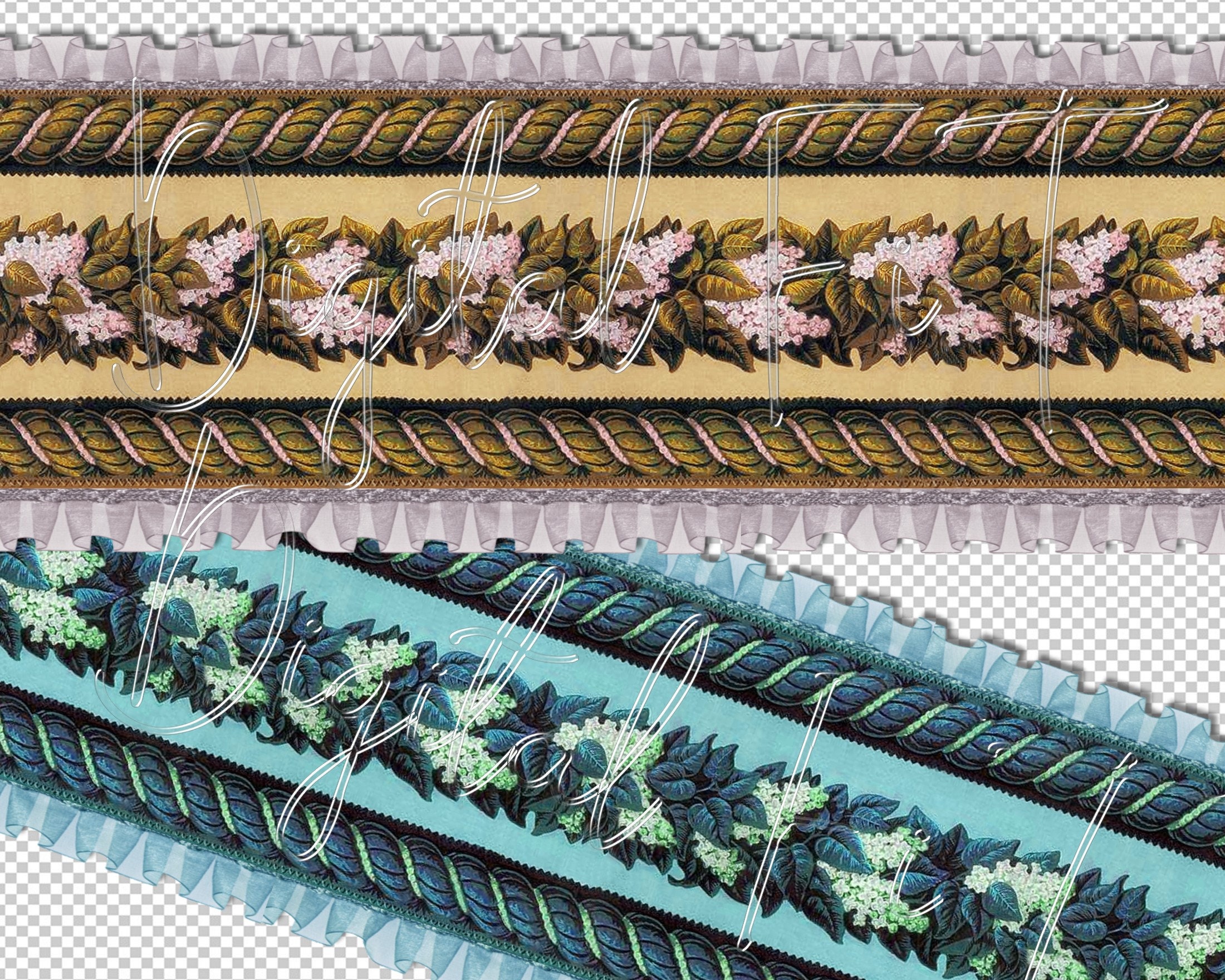 5 Vintage Digital Scrapbooking Ribbon Lace PNG Digital Files - Etsy