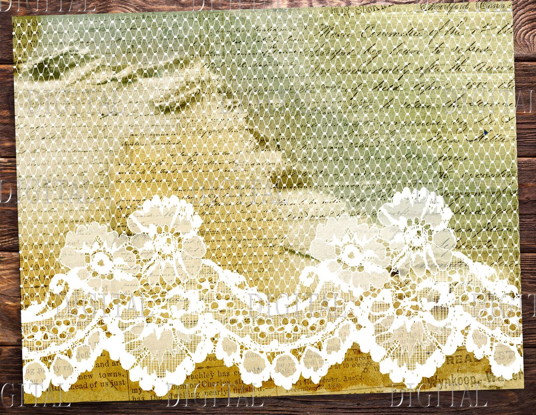 Lace Digital Paper, 10 Coffee Dyed Paper and Lace Junk Journal Kit ...