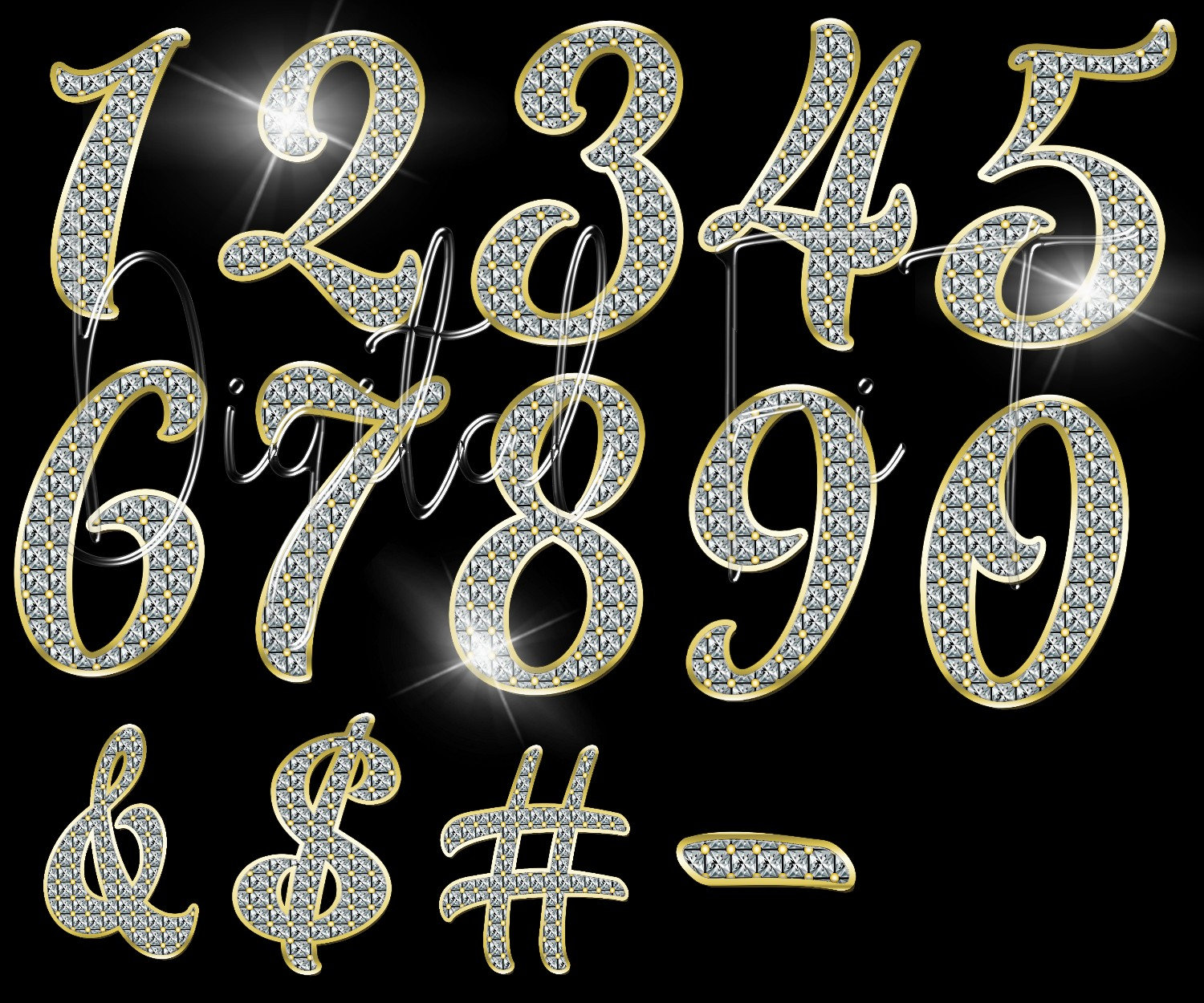 Diamond Numbers Clipart Gem Numbers Symbols Clip Art Instant Download ...