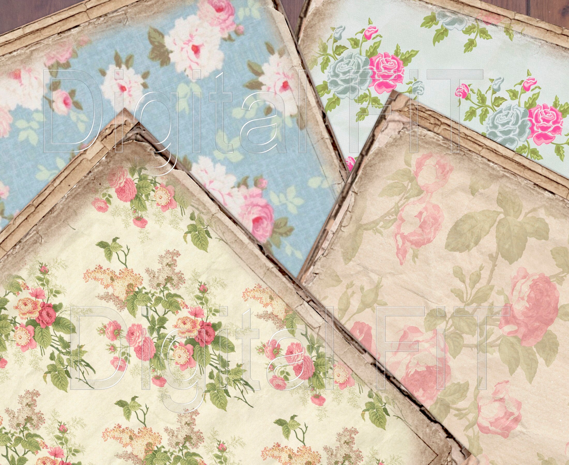 Rose Paper Digital Backgrounds: Shabby Chic Printable (PDF, JPG) - Etsy
