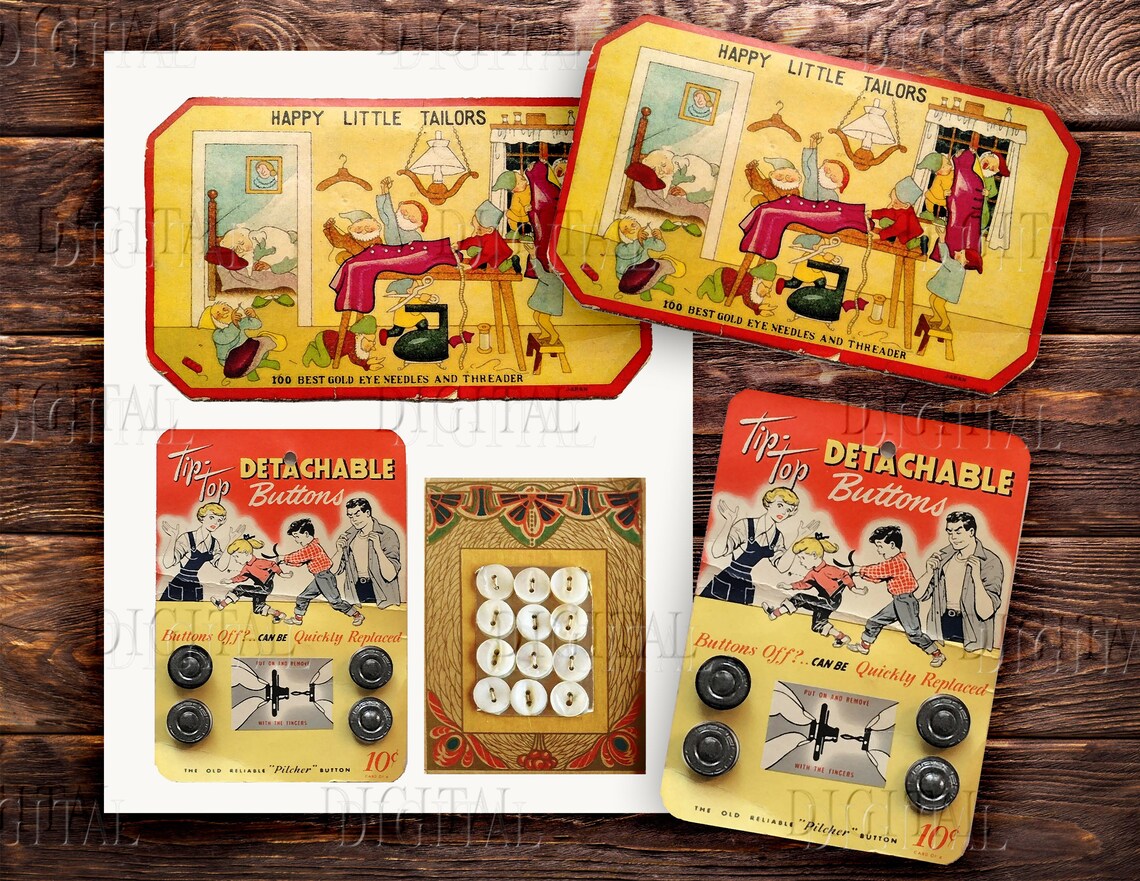 Vintage Button Printable Cards, Digital Buttons Collage, PDF, Set 3 - Etsy