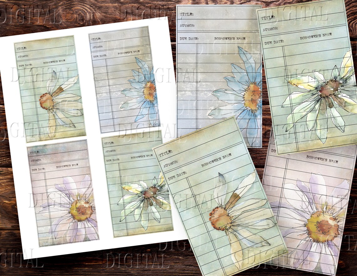 Daisy Printable Library Cards 8 Vintage Style Cards Daisy | Etsy