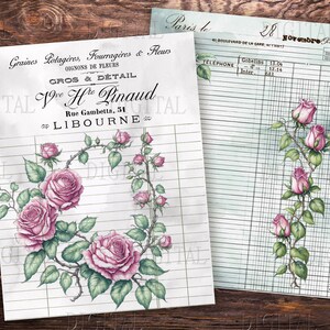 French Roses Printable Ledger Paper, 8 Junk Journal Pages & Ledger ...