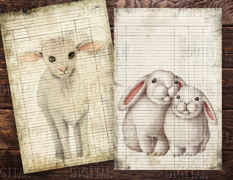 Printable Easter Ledger Pages Cute Vintage Animals Easter - Etsy
