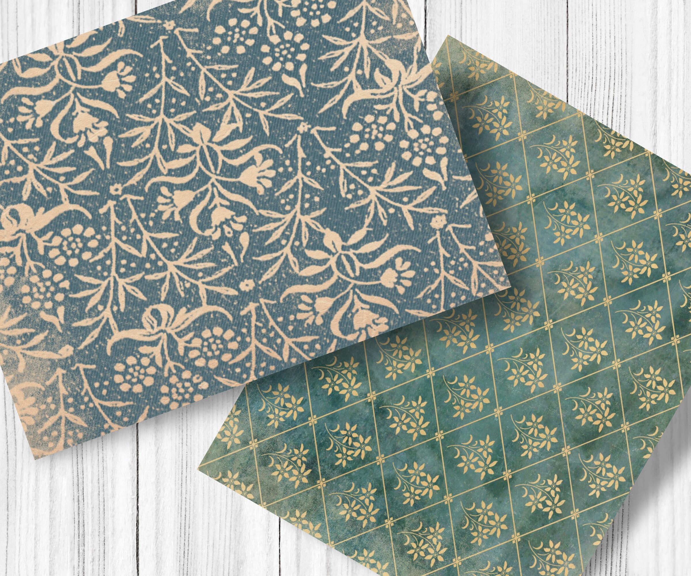 Blue & Green Faded Junk Journal Paper: Printable Collage (PDF) - Etsy