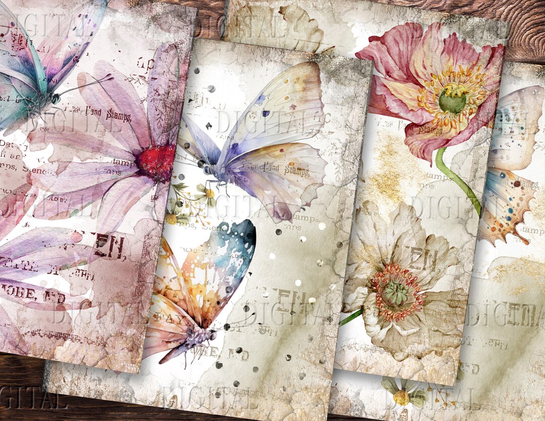 Butterfly Art Portrait Pages, Butterflies Digital Paper, Insect Bug Art ...