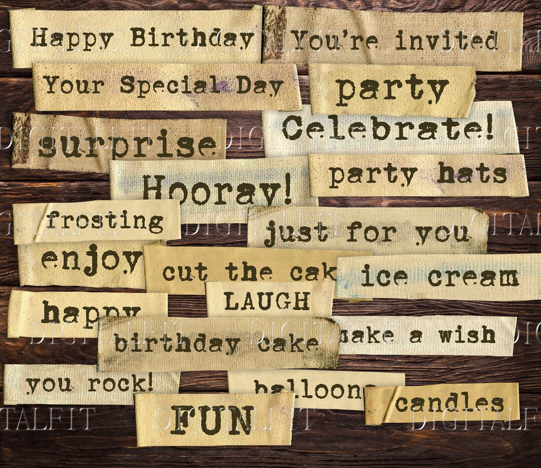 Birthday Party Words & Phrases, Digital Birthday Words, Instant ...