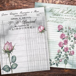 French Roses Printable Ledger Paper, 8 Junk Journal Pages & Ledger ...