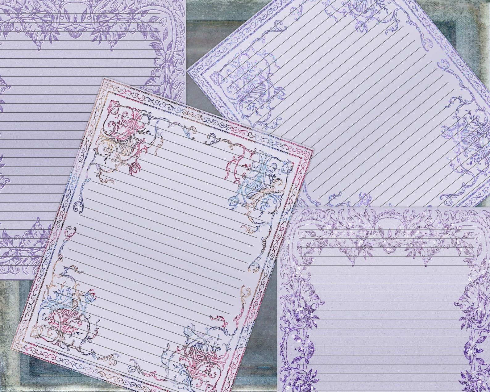 Purple Lined Pages Writing Paper Lavender Violet Collage - Etsy