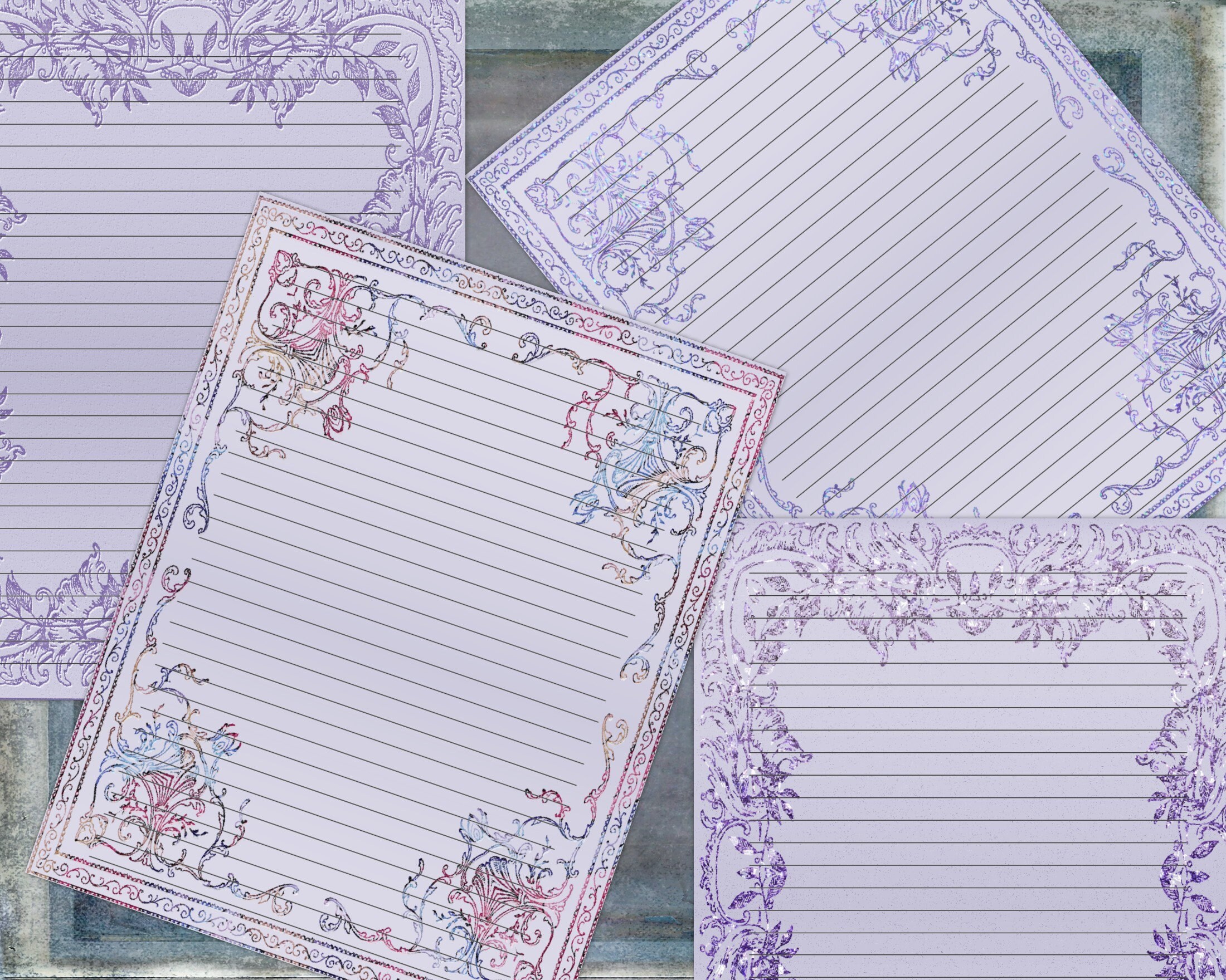 Purple Lined Pages Writing Paper Lavender Violet Collage - Etsy