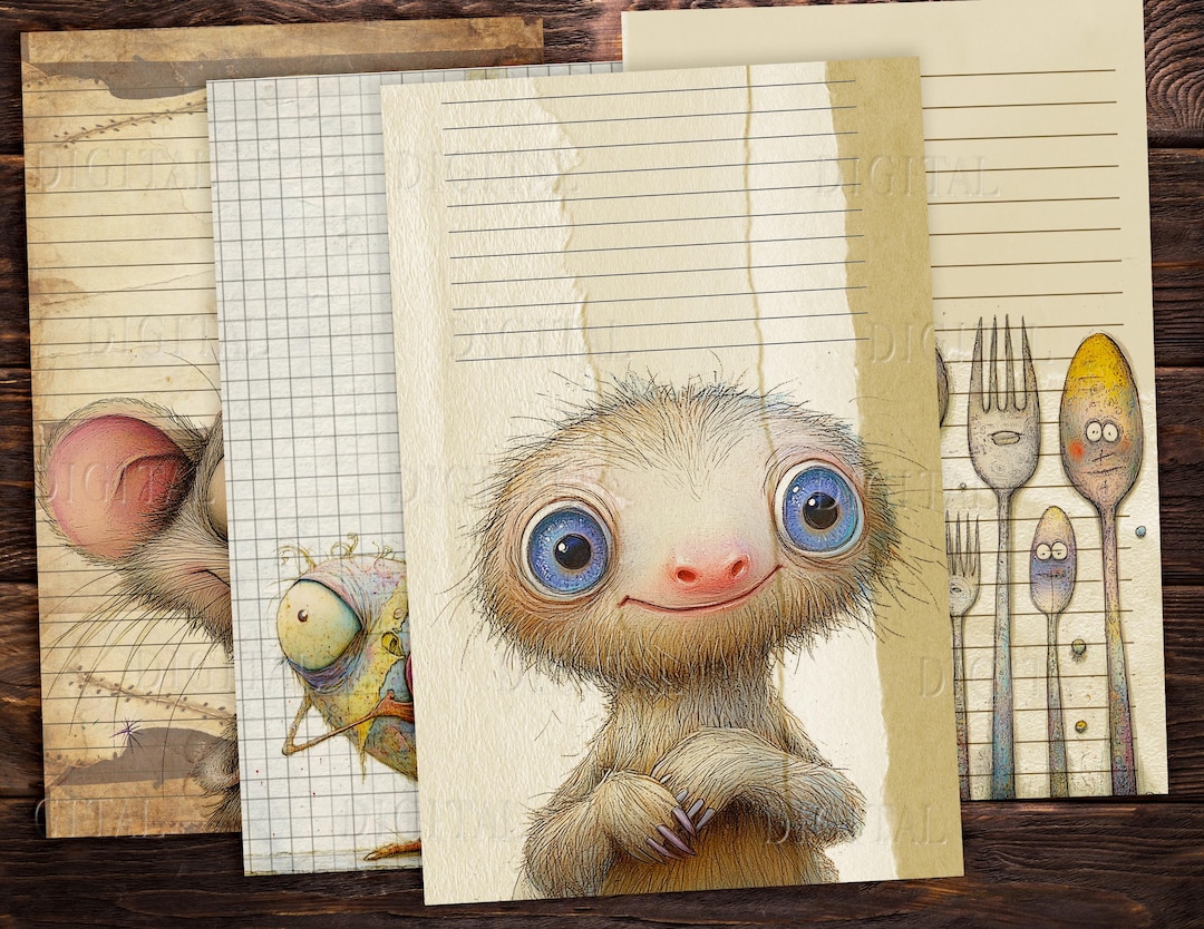 Funny Whimsical Lined Paper, 14 Quirky Printable Half Pages, Digital ...