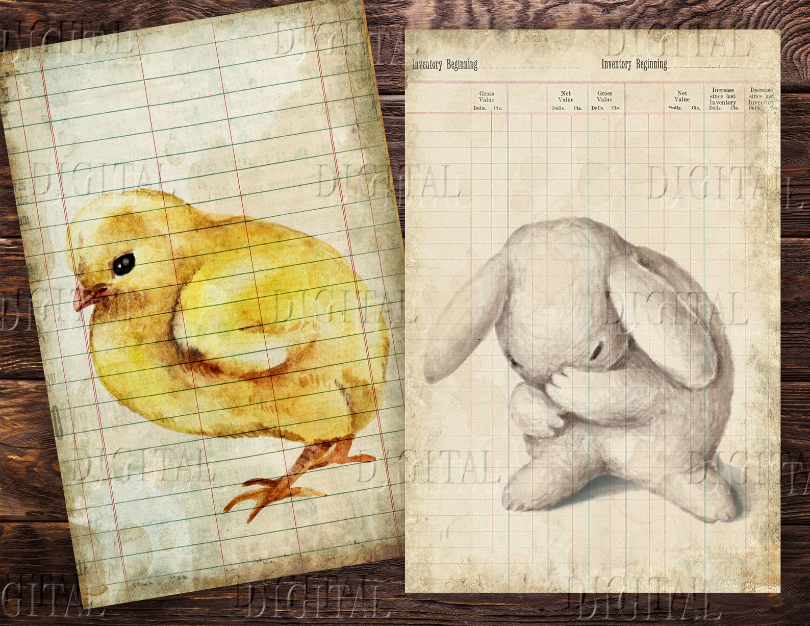 Printable Easter Ledger Pages Cute Vintage Animals Easter - Etsy