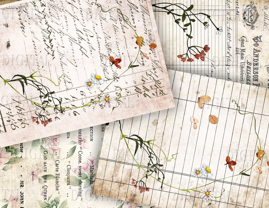 Field Flowers Printable Ledger Paper, 6 Junk Journal Pages & Ledger ...