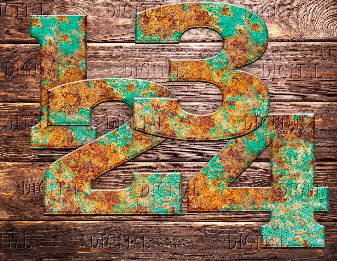 Rusty Metal Digital Numbers, Grunge Digital Numbers, Scrapbook Numbers ...