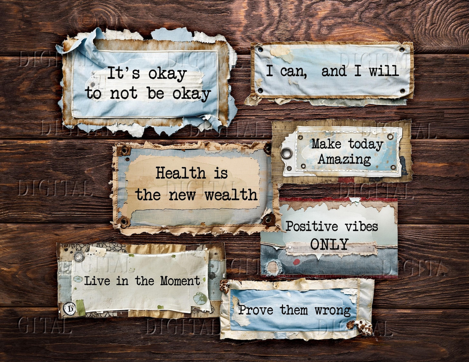 Inspirational Labels, 24 Fussy Cut Distressed Junk Journal Ephemera ...