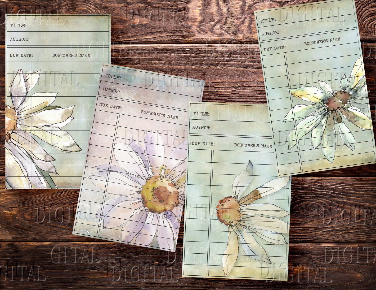 Daisy Printable Library Cards 8 Vintage Style Cards Daisy | Etsy
