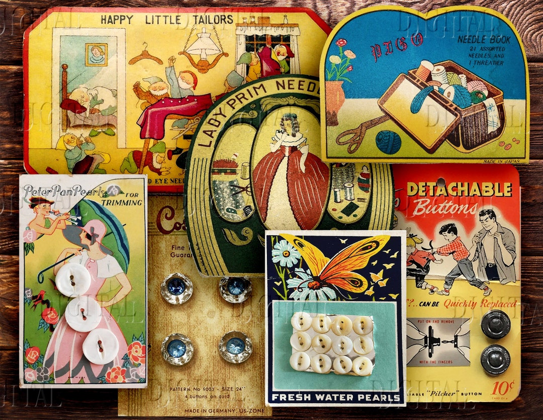 Vintage Button Printable Cards, Digital Buttons Collage, PDF, Set 3 - Etsy