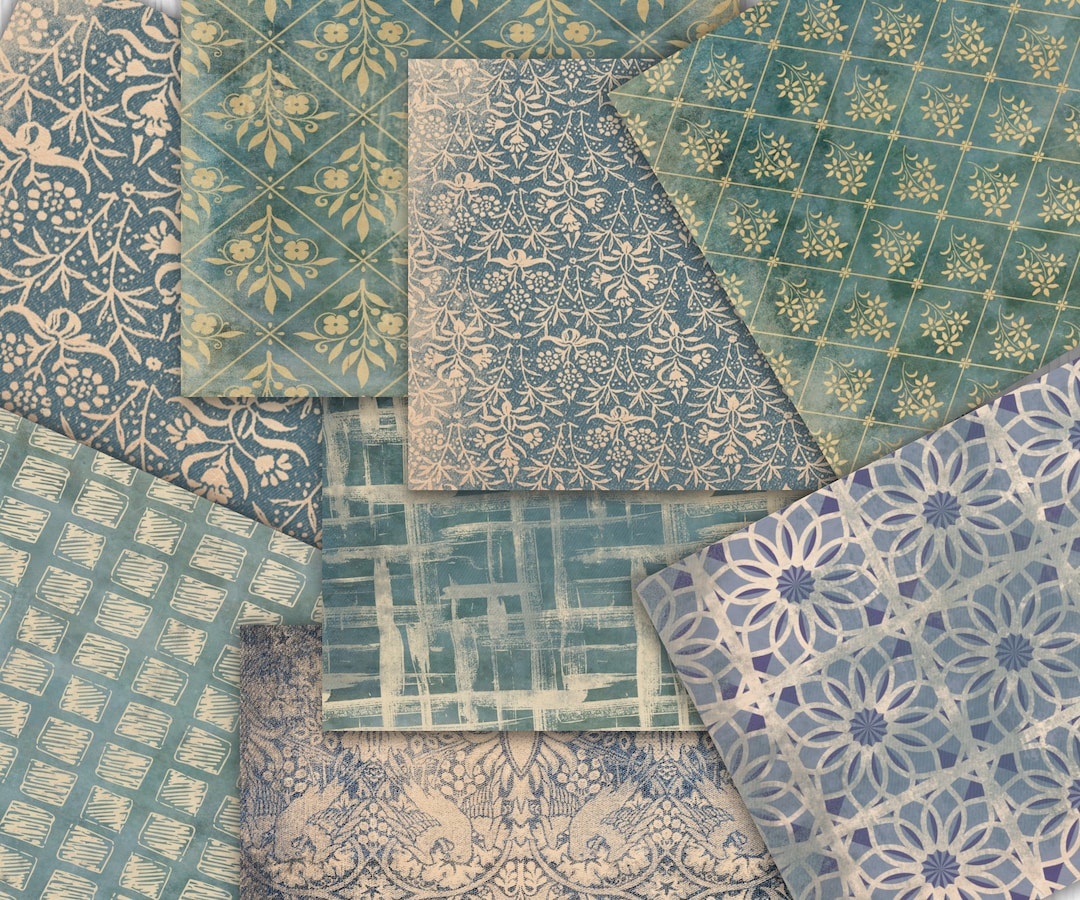 Blue & Green Faded Junk Journal Paper: Printable Collage (PDF) - Etsy