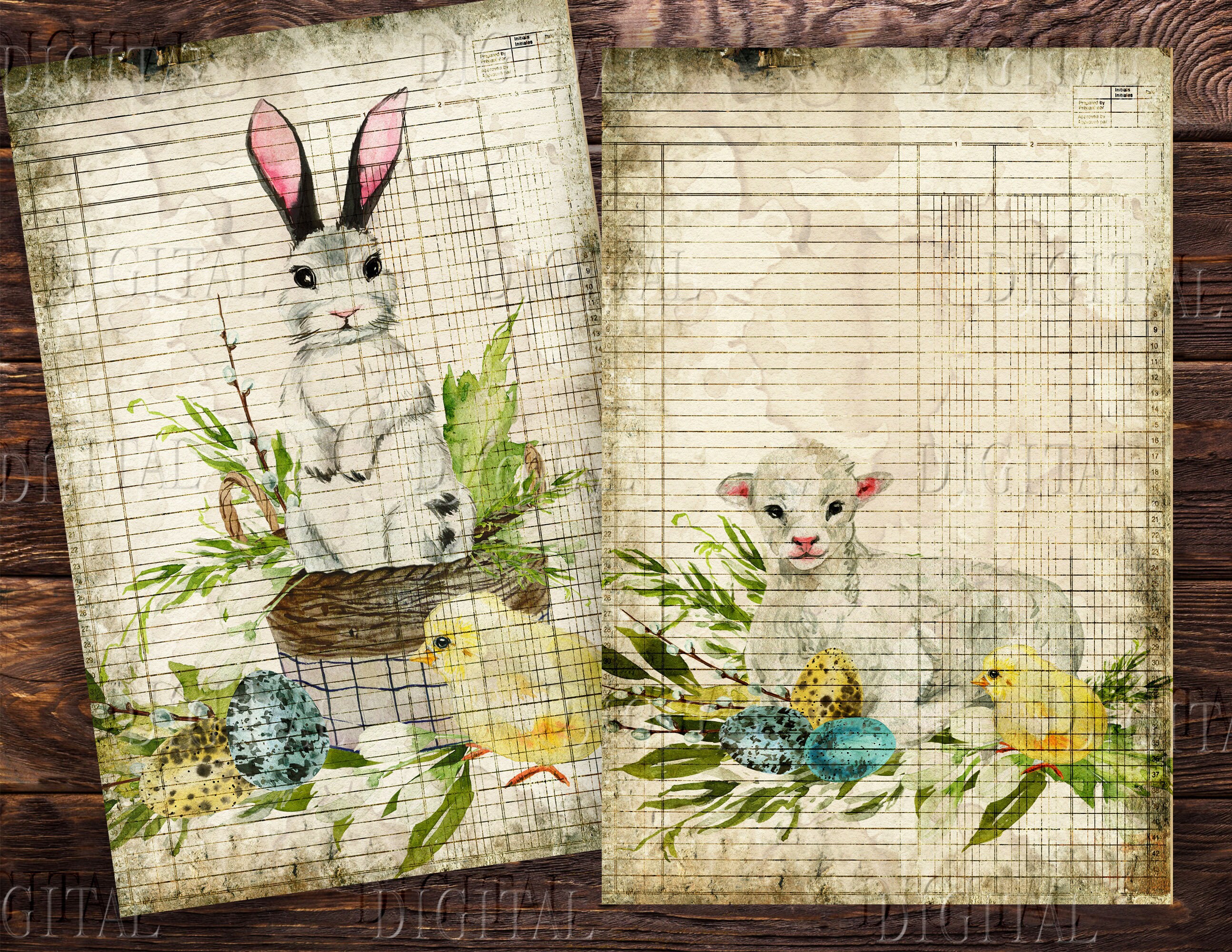 Printable Easter Ledger Pages Cute Vintage Animals Easter - Etsy