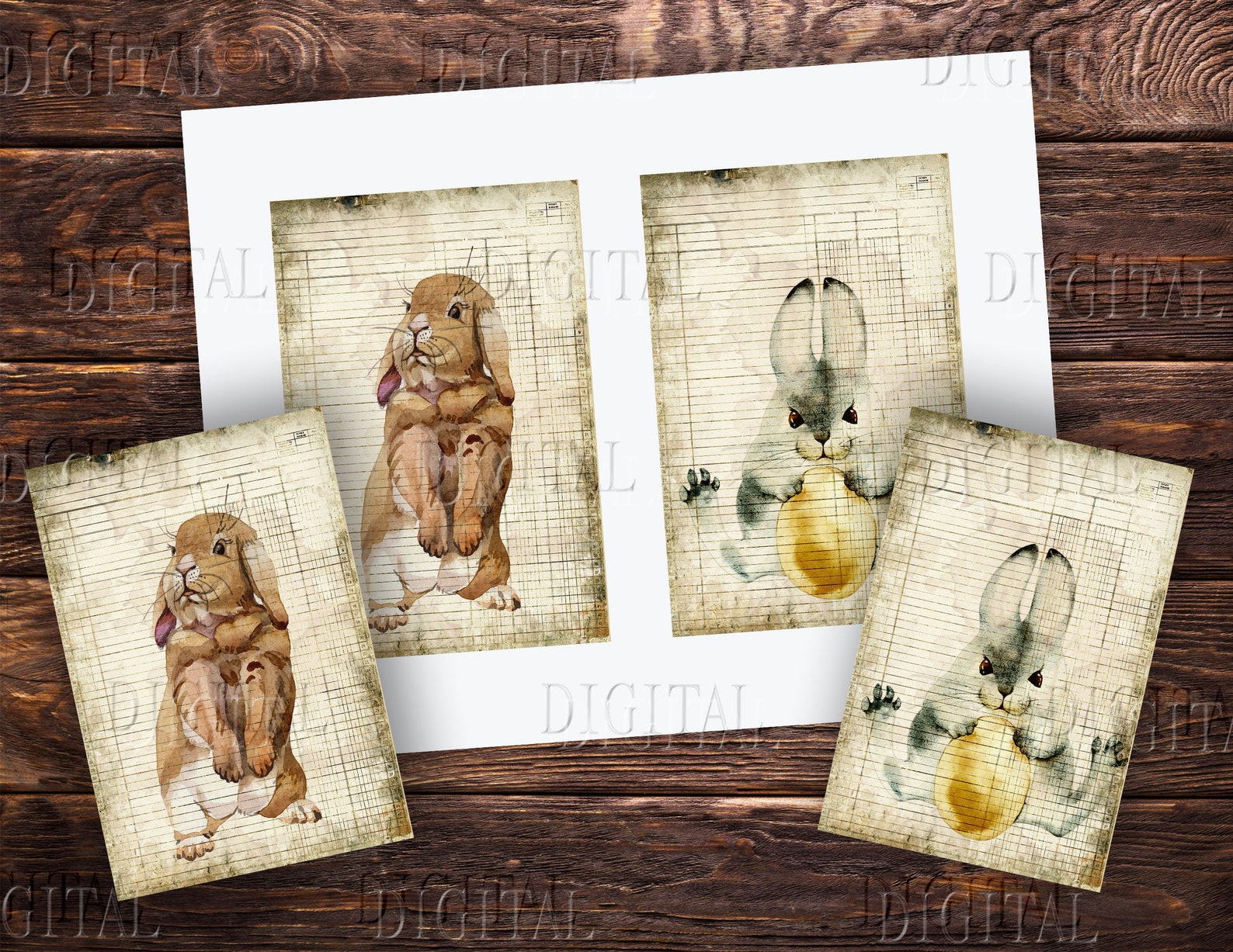 Printable Easter Ledger Pages Cute Vintage Animals Easter - Etsy