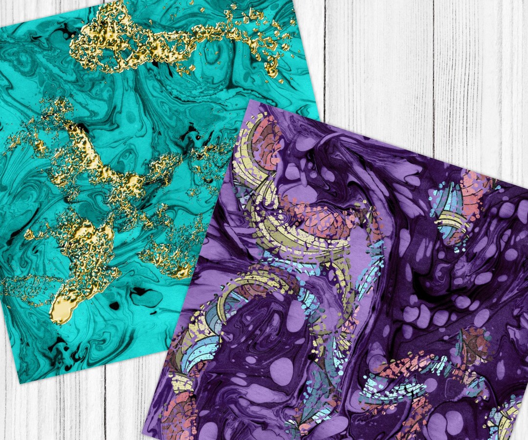 Sparkling Turquoise Purple Gold Digital Paper, Marble Textures, Glitter ...