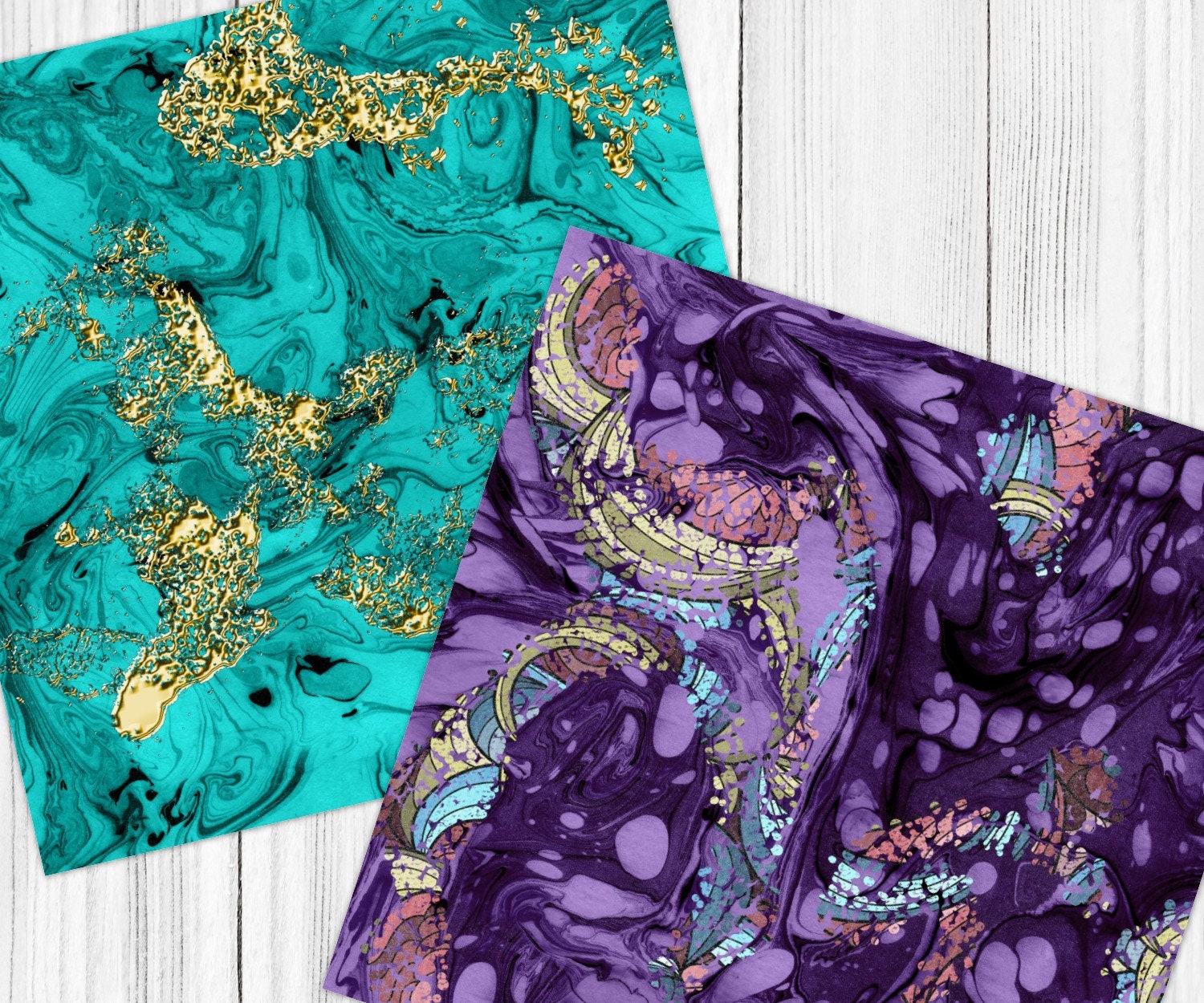 Sparkling Turquoise Purple Gold Digital Paper Marble - Etsy