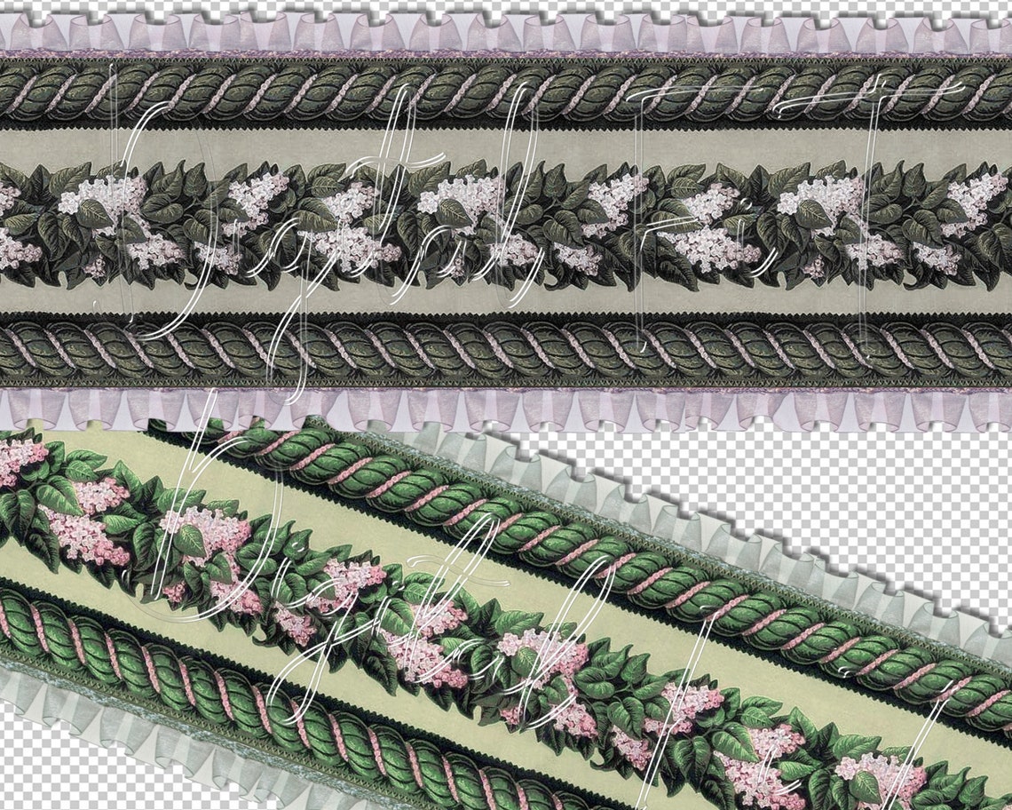 5 Vintage Digital Scrapbooking Ribbon Lace PNG Digital Files | Etsy