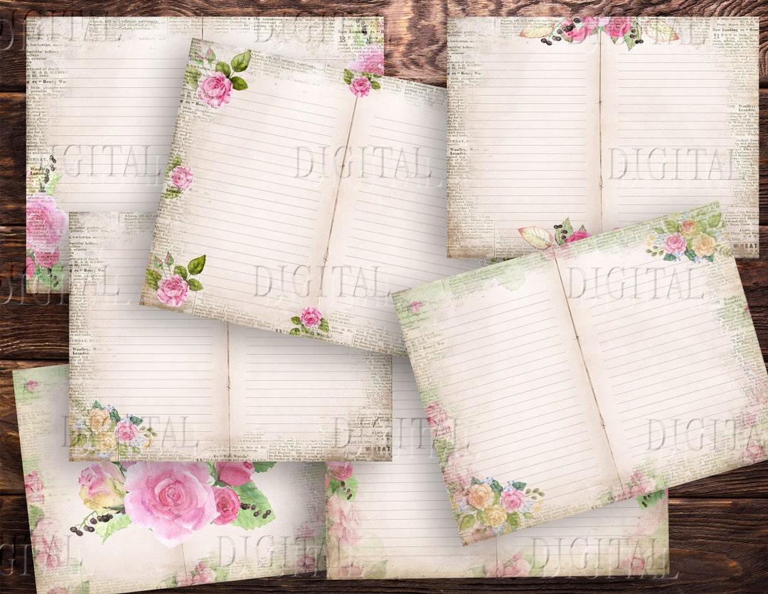 Pink Roses Journal Paper: Shabby Chic Printable Pages (PDF) - Etsy
