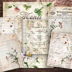 Field Flowers Printable Ledger Paper, 6 Junk Journal Pages & Ledger ...