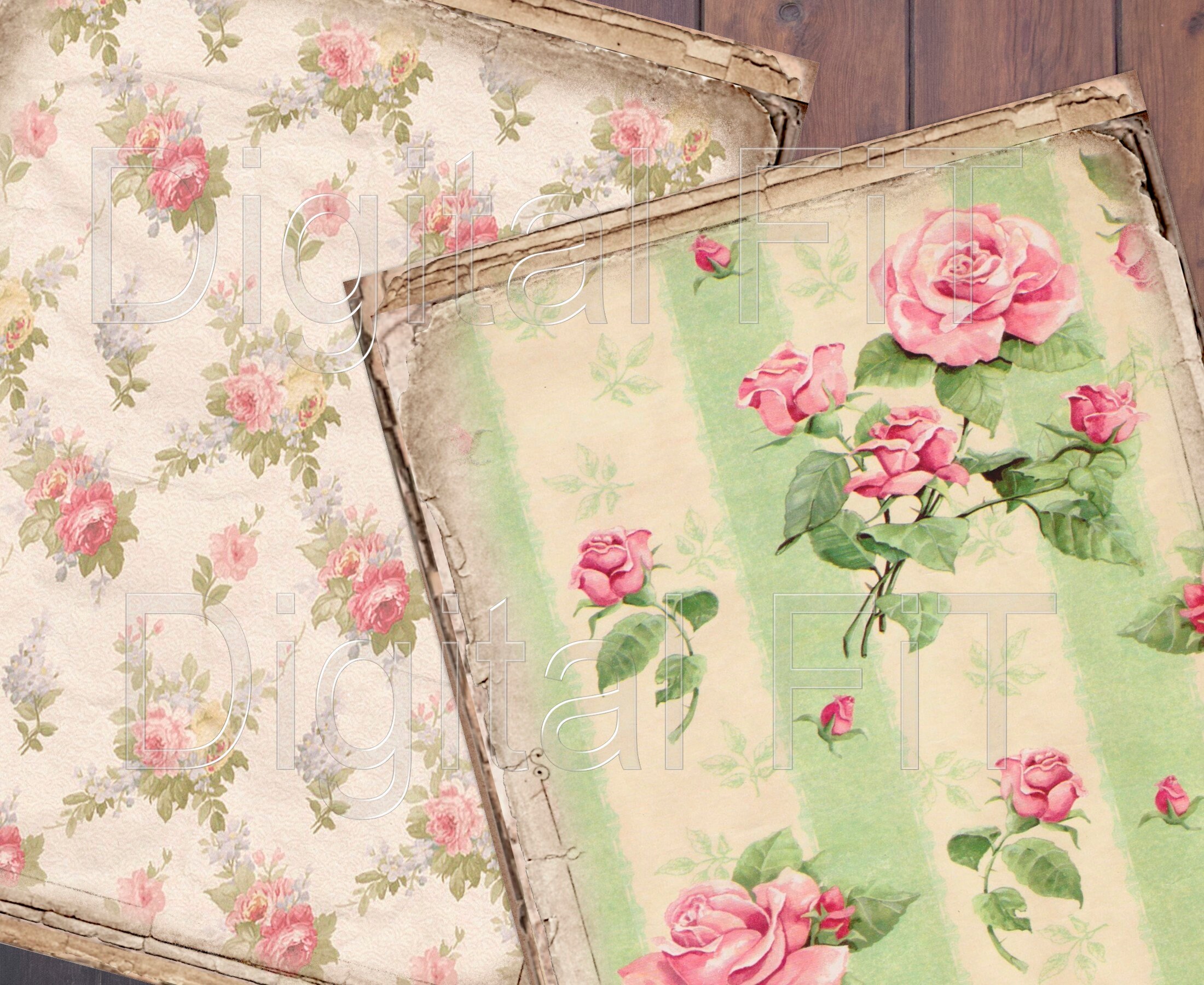 Rose Paper Digital Backgrounds: Shabby Chic Printable (PDF, JPG) - Etsy