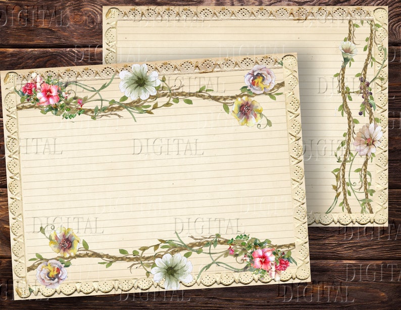 Printable Lined Journal Page, 10 Shabby Blank Pages, Digital Writing ...