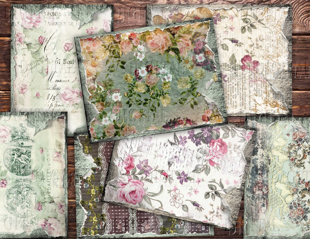 Scrap Printable Papers, 8 Grunge Junk Journal Digital Pages ...