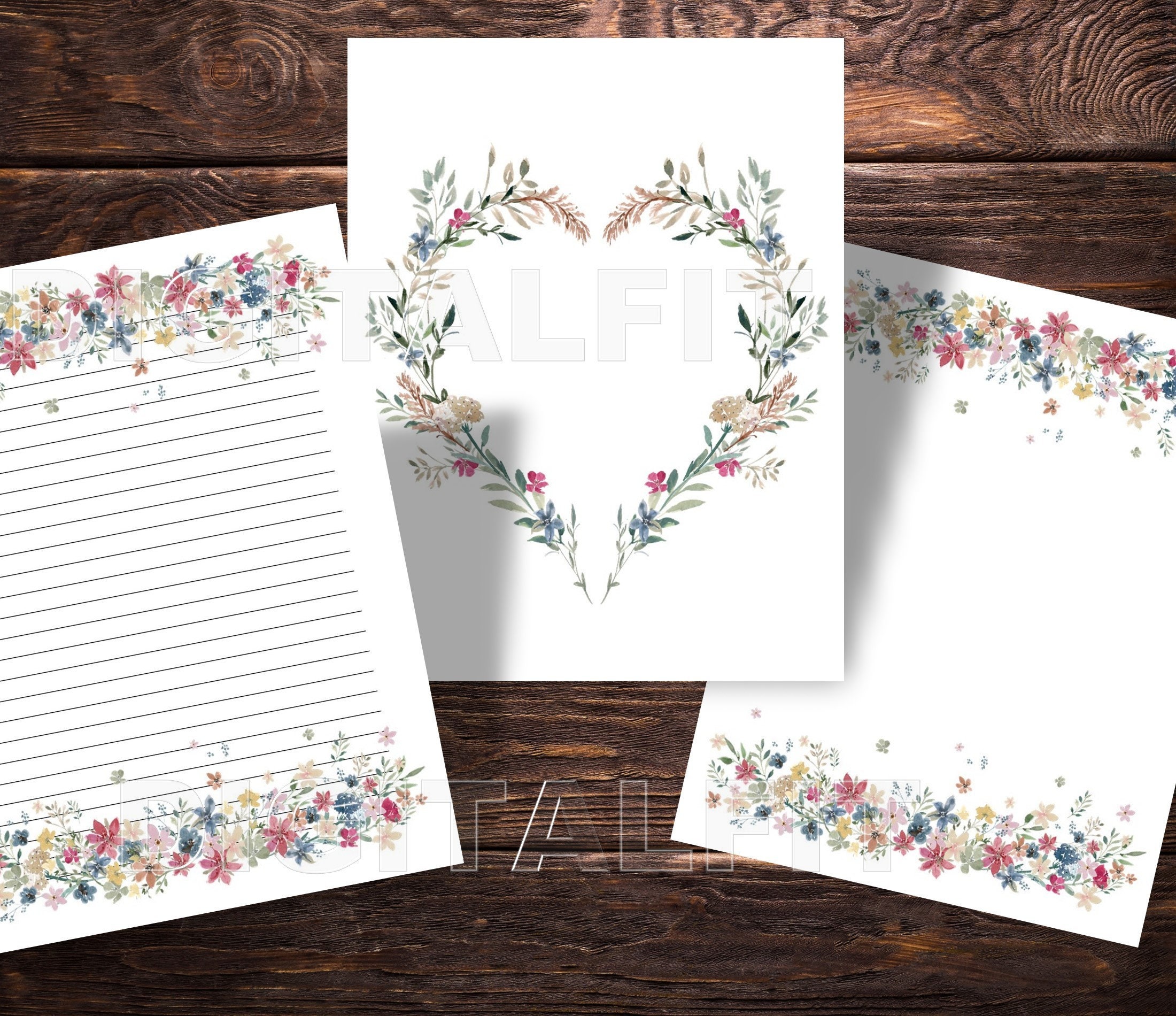 Spring Digital Paper Watercolor Flowers Writing Pages Set | Etsy