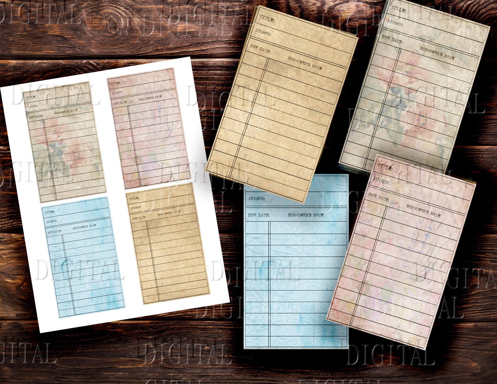 Aged Printable Library Cards, 20 Old Shabby Cards, Vintage Art Ephemera ...