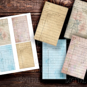 Aged Printable Library Cards, 20 Old Shabby Cards, Vintage Art Ephemera ...