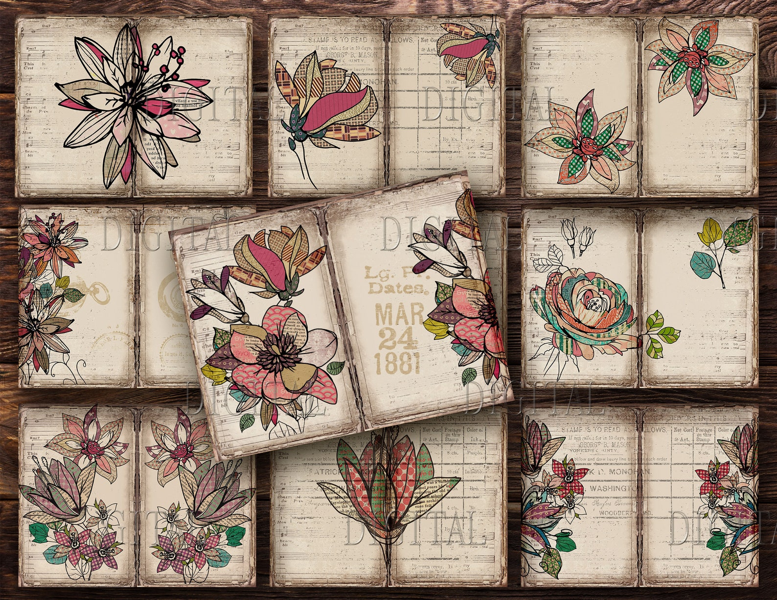 Paper Flower Junk Journal Kit, 12 Digital Pages, PDF - Etsy
