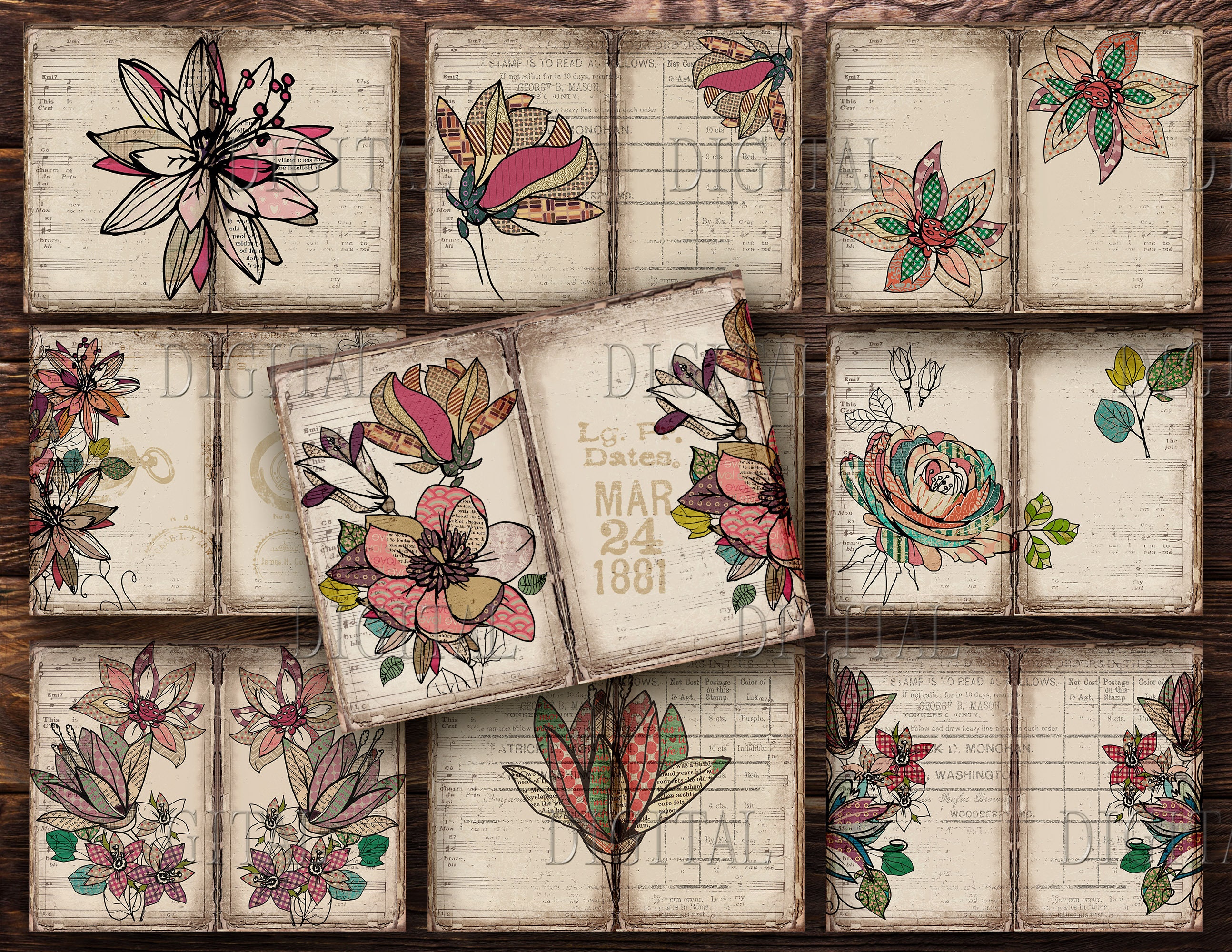 Paper Flower Junk Journal Kit 12 Digital Pages PDF - Etsy