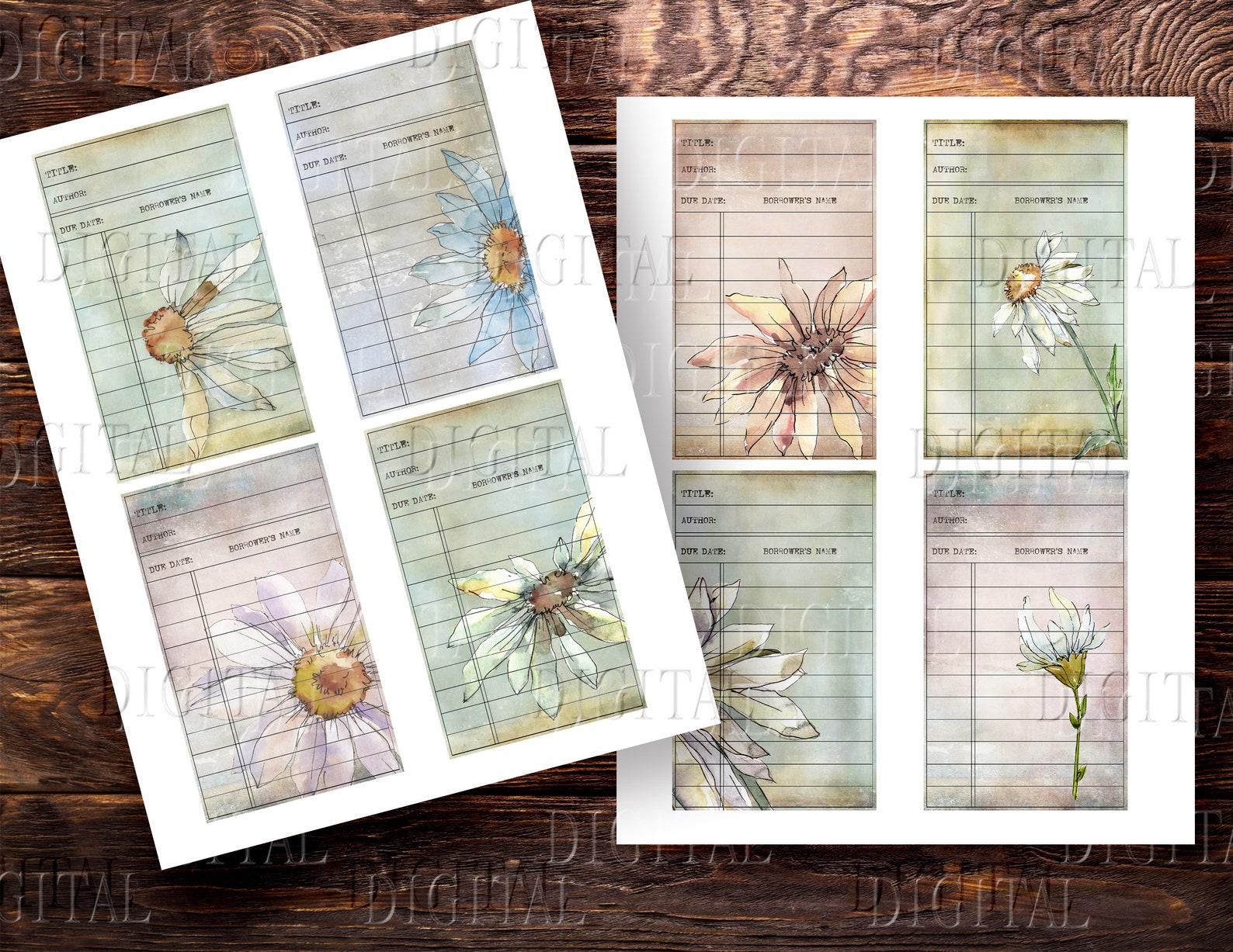 Daisy Printable Library Cards 8 Vintage Style Cards Daisy | Etsy
