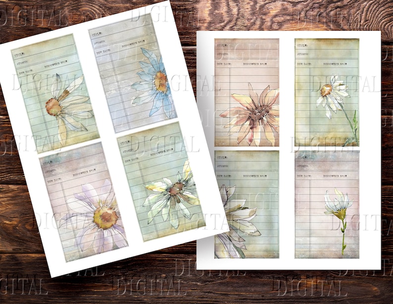 Daisy Printable Library Cards 8 Vintage Style Cards Daisy | Etsy