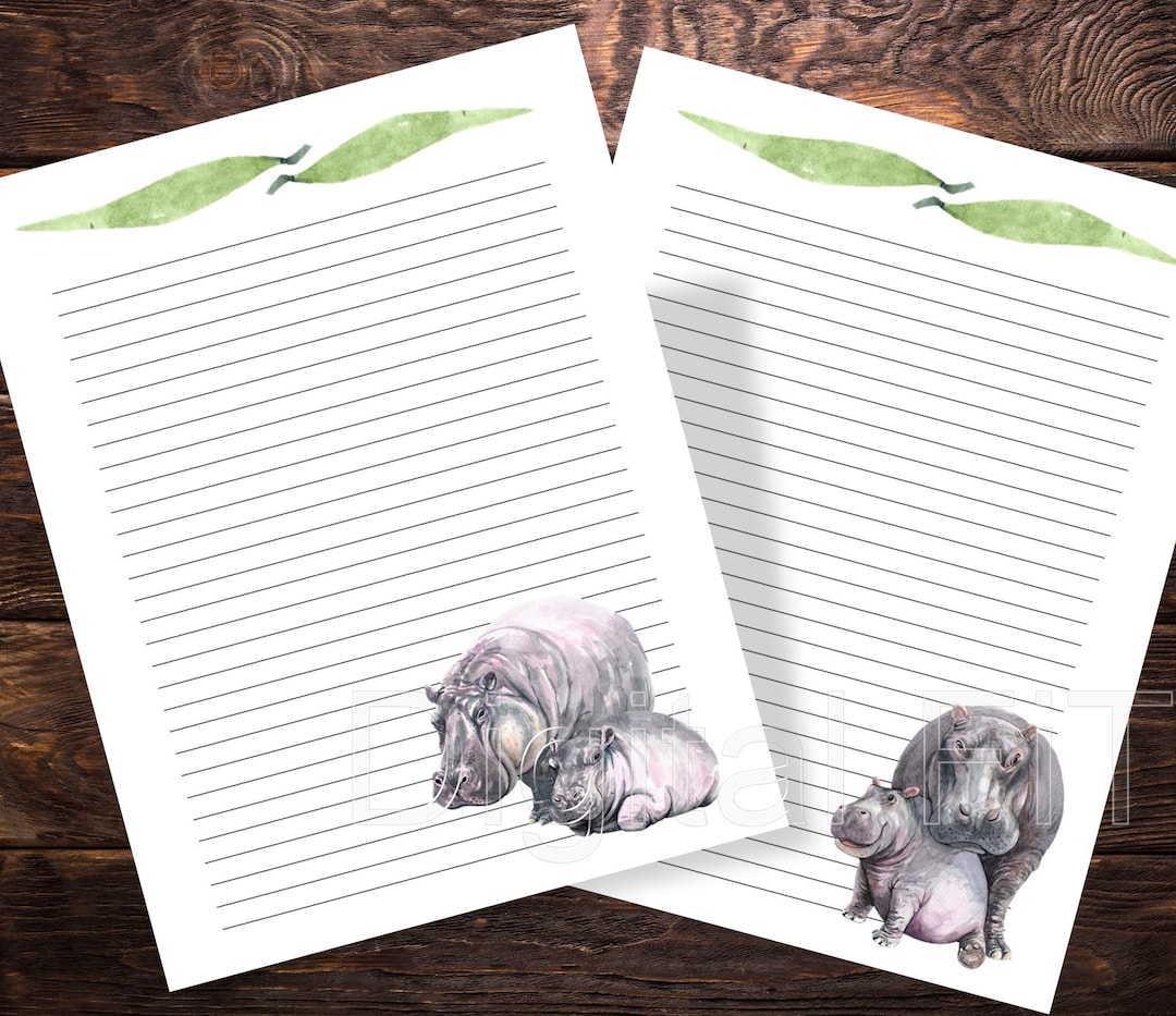 Hippo Mom & Baby Printable Digital Paper, Hippopotamus, 4 Pages ...