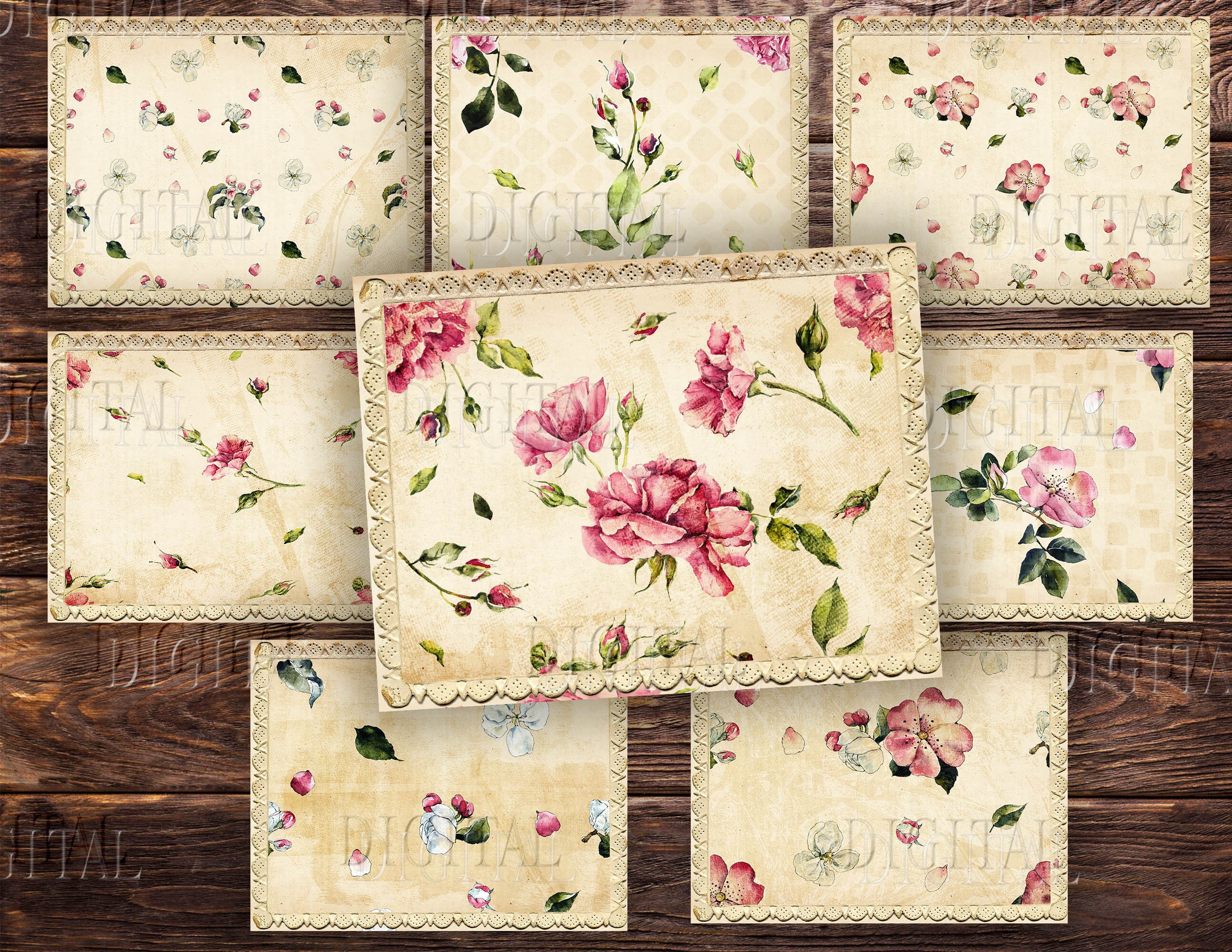 Pretty Pink Flowers Background 8 Floral Junk Journal Pages - Etsy