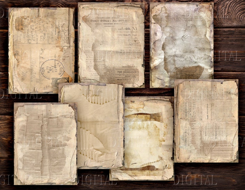 Distressed Aged Paper, 7 Antique Textures Pages, Vintage Background ...