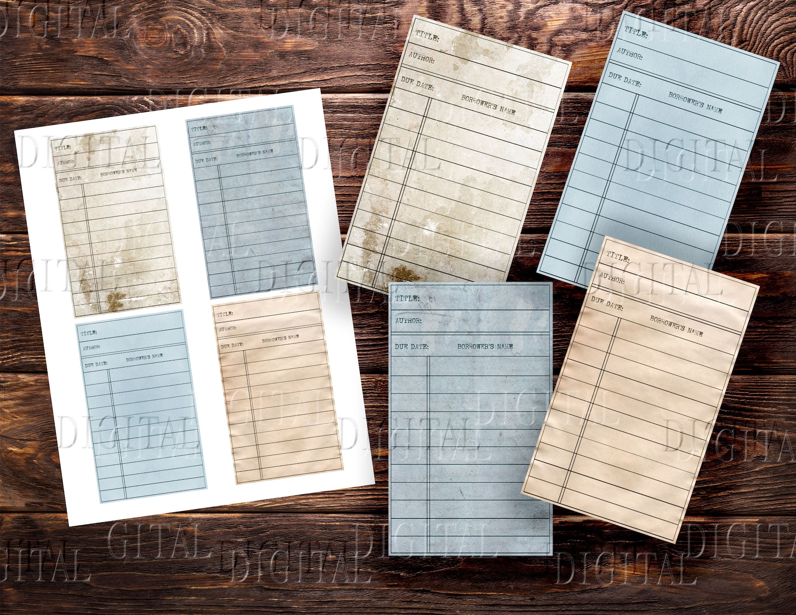 Aged Printable Library Cards, 20 Old Shabby Cards, Vintage Art Ephemera ...