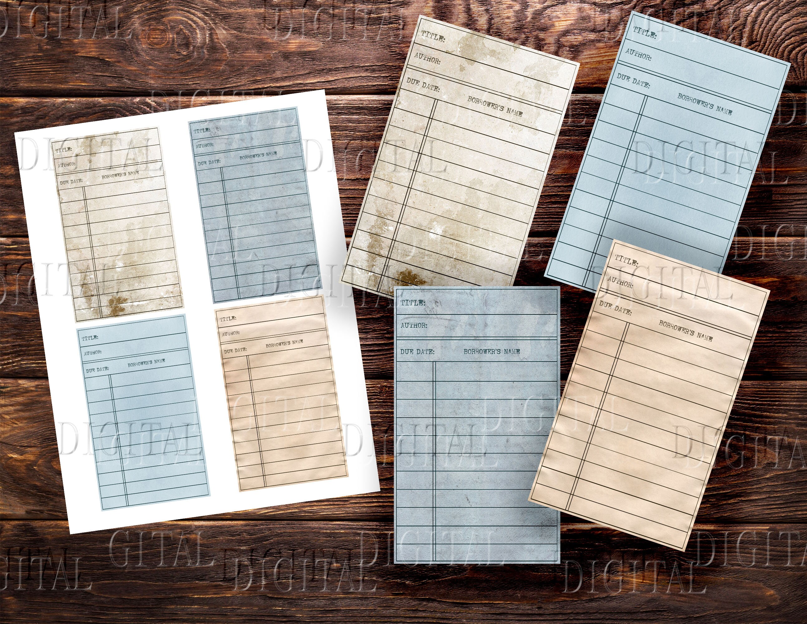 Aged Printable Library Cards, 20 Old Shabby Cards, Vintage Art Ephemera ...