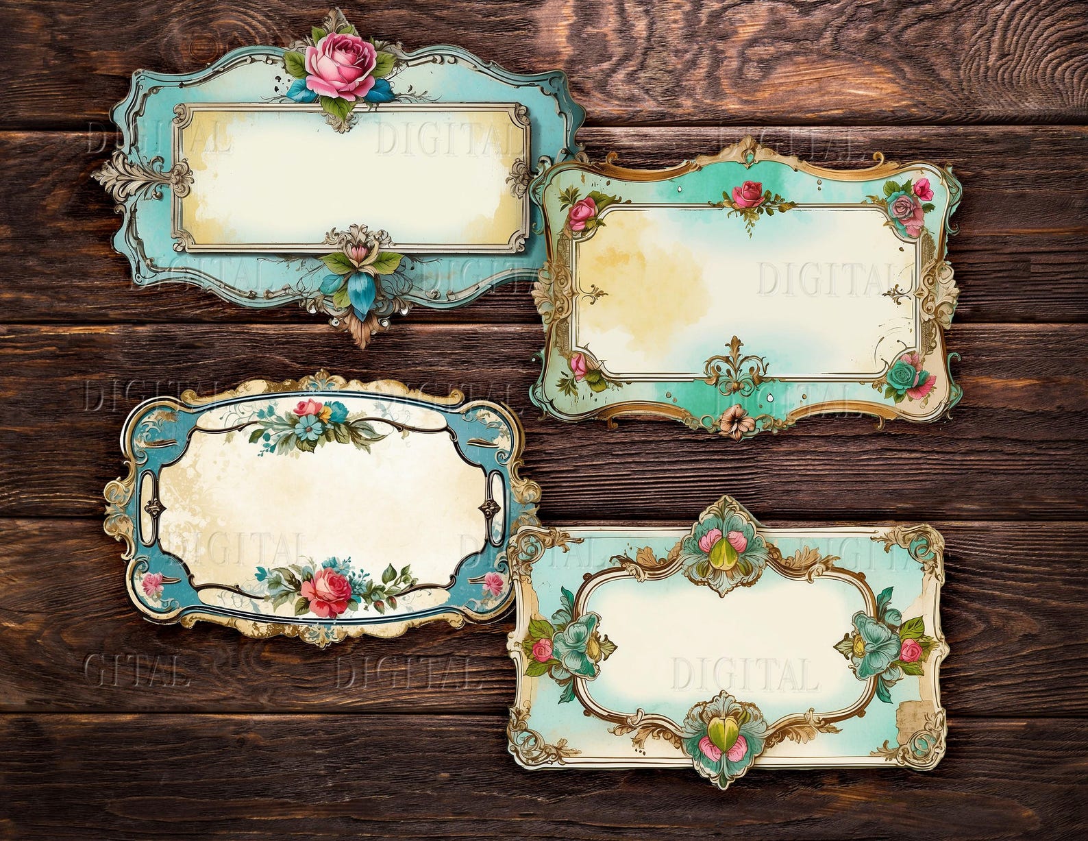 Blank Victorian Labels Tags Cards, Flower Rose Frames, 31 Digital ...